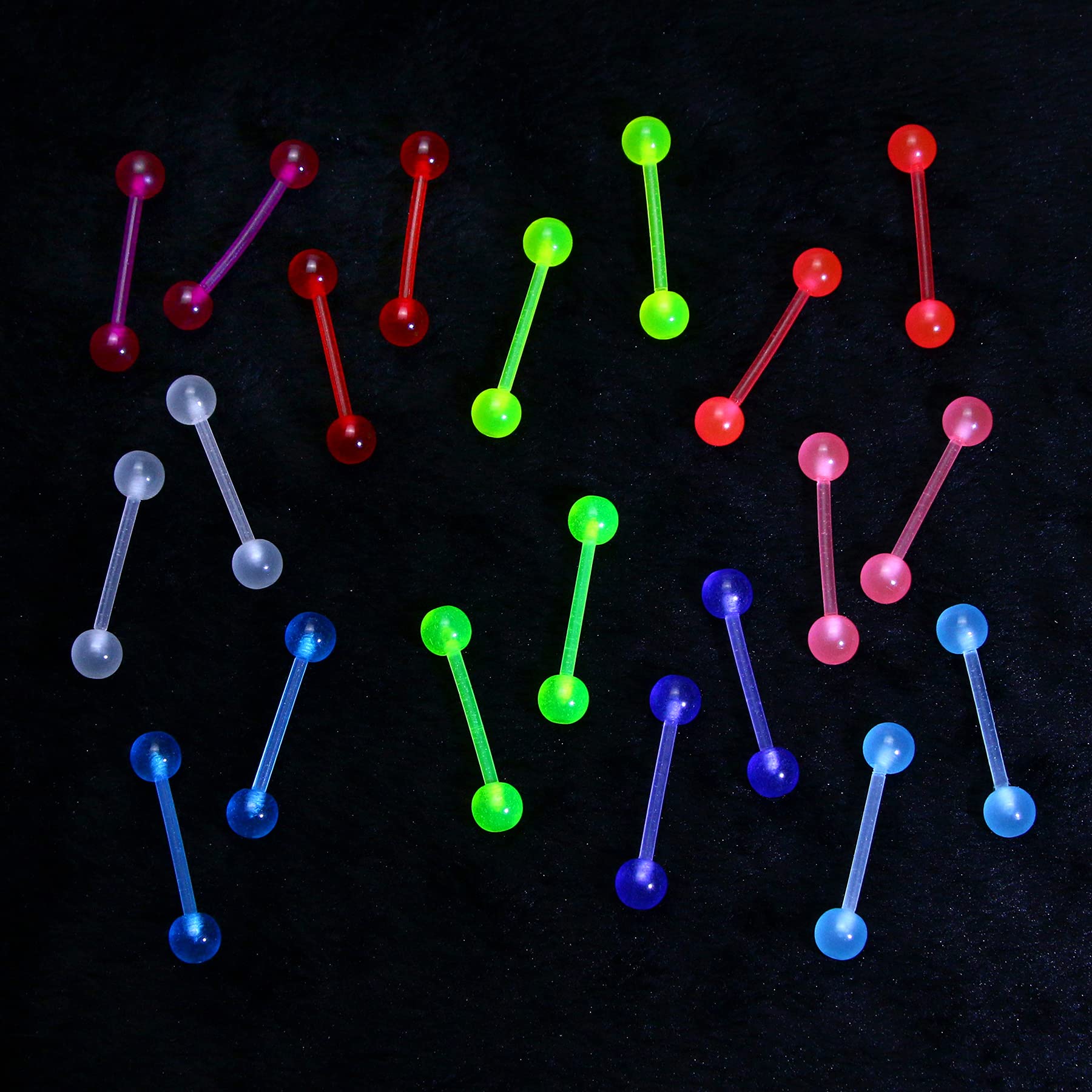 CM Crareesi Mania Glow in the Dark Nipple Bars 20Pieces Tongue Piercing Bars Acrylic Nipple Bars for night Plastic Tongue Barbells