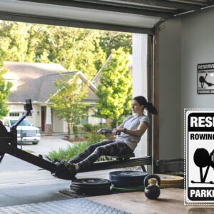 Rowing Machine Parking Embossed Tin Sign ideal for Rowing Machine Accessories, Home Gym Rowers, Rowing Clubs, and more (BLACK)