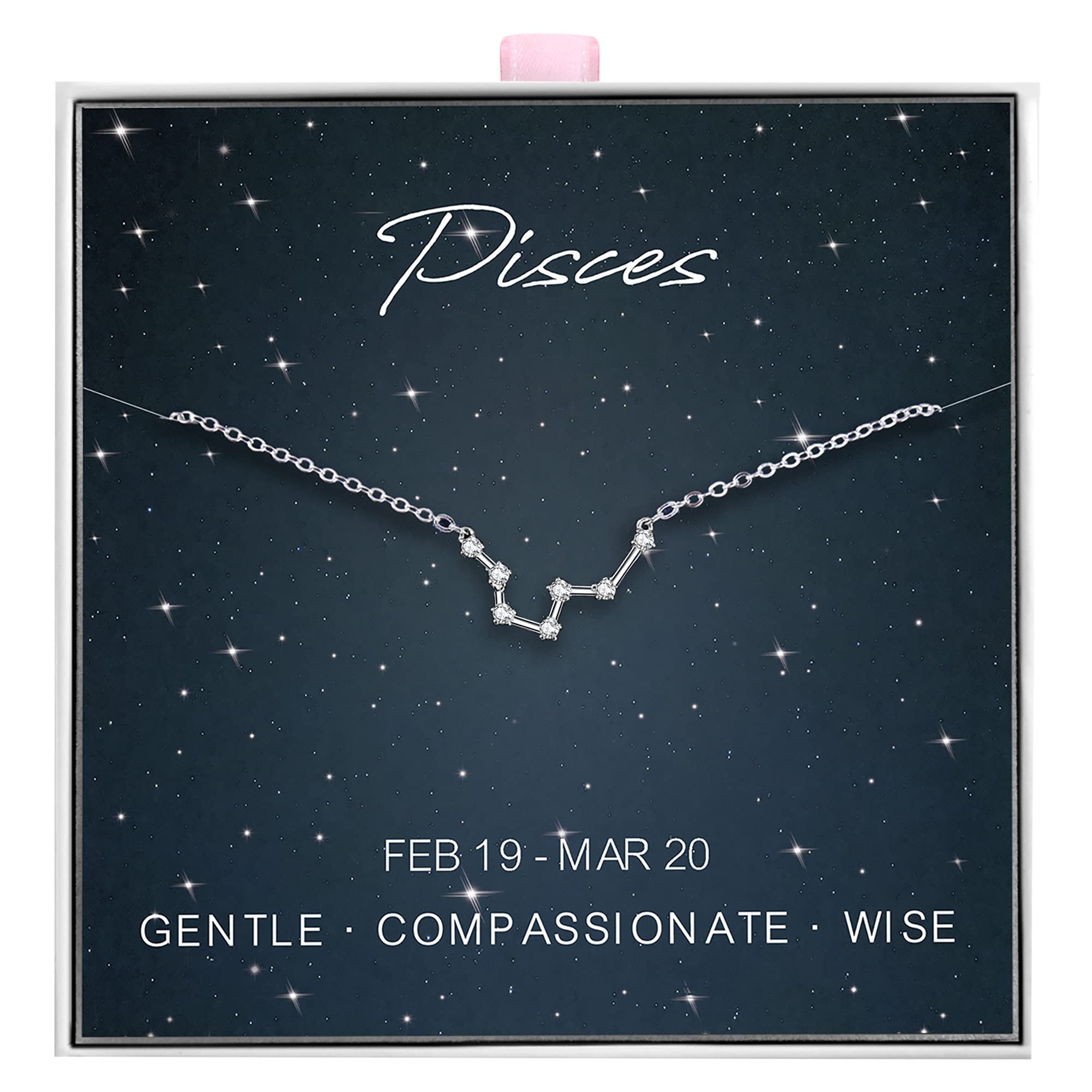 ALoveSoul 925 Sterling Silver Constellation Horoscope Zodiac Pisces Necklace, Gifts for Women