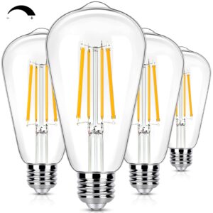 dimmable vintage led edison light bulbs 100w equivalent, 8w st58 warm white 2700k 1200lumens st19 antique led filament bulbs, e26 base, clear glass, cri90+, great for home bathroom kitchen(4 pack)