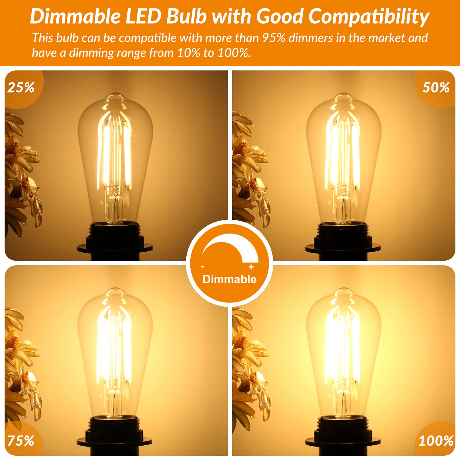 Dimmable Vintage LED Edison Light Bulbs 100W Equivalent, 8W ST58 Warm White 2700K 1200Lumens ST19 Antique LED Filament Bulbs, E26 Base, Clear Glass, CRI90+, Great for Home Bathroom Kitchen(4 Pack)