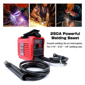 Mini Welding Machine,110V 250A ARC Stick Welder IGBT Hot Start Inverter Welder with 3.6lbs Ultra Light Weight,Full Set of Welding Equipment & Extra 5 Welding Rods