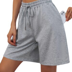 Quenteen Bermuda Shorts for Women Stretchy Gym Sweat Shorts Yoga Running Shorts Grey X-Large