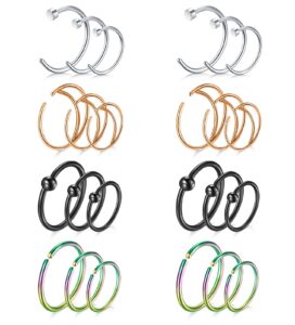 fectas 20g nose rings hoop nose ring surgical steel 20 gauge 8/10/12mm piercing small hoops jewelry for women men