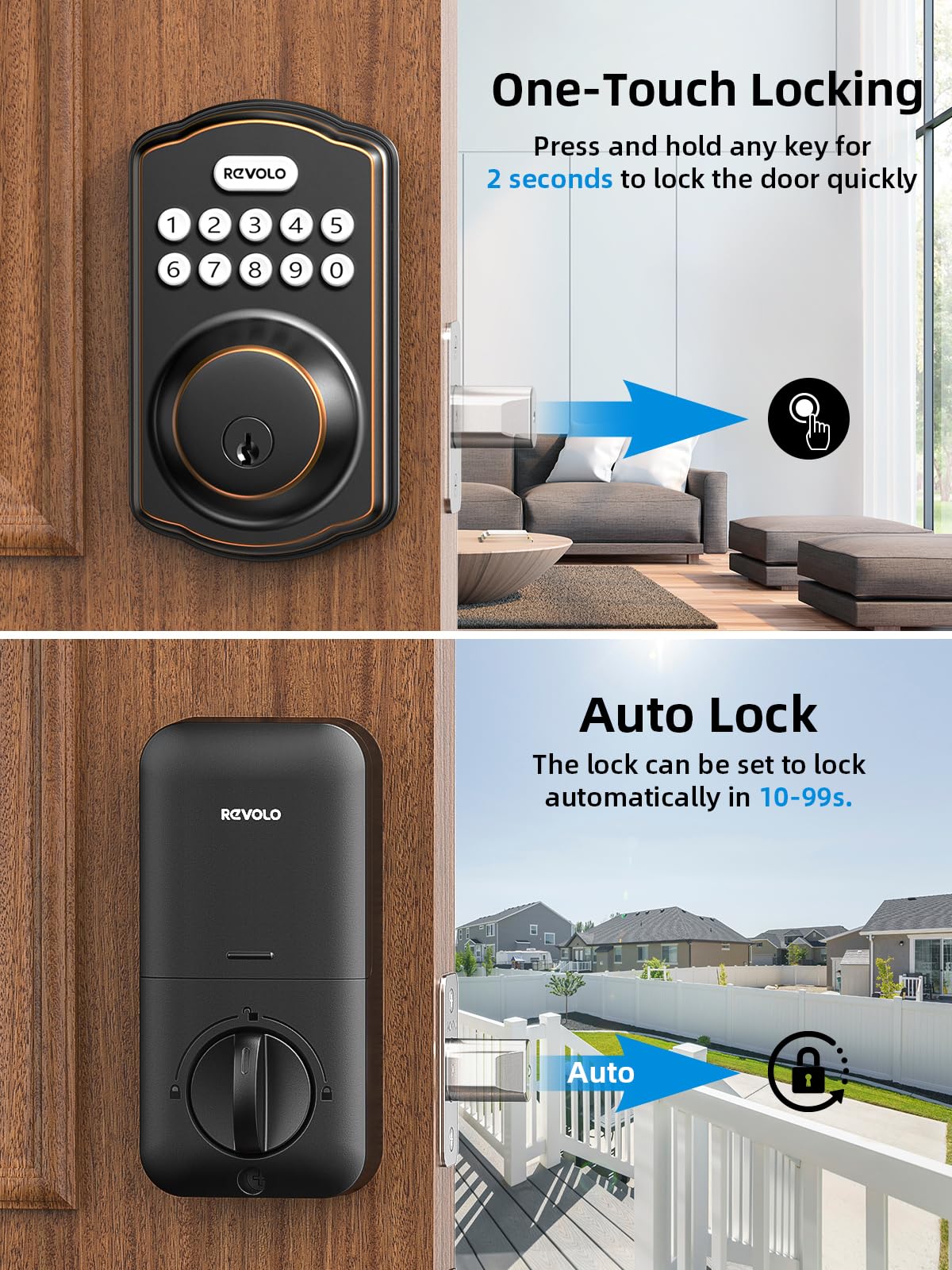 Revolo RE001 Electronic Keypad Deadbolt, Keyless Entry Door Lock, Keyed Entry, Auto Lock, Smart Lock with Handle, Front Door Handle Sets, Anti-Peeking Password, Oil-Rubbed Bronze