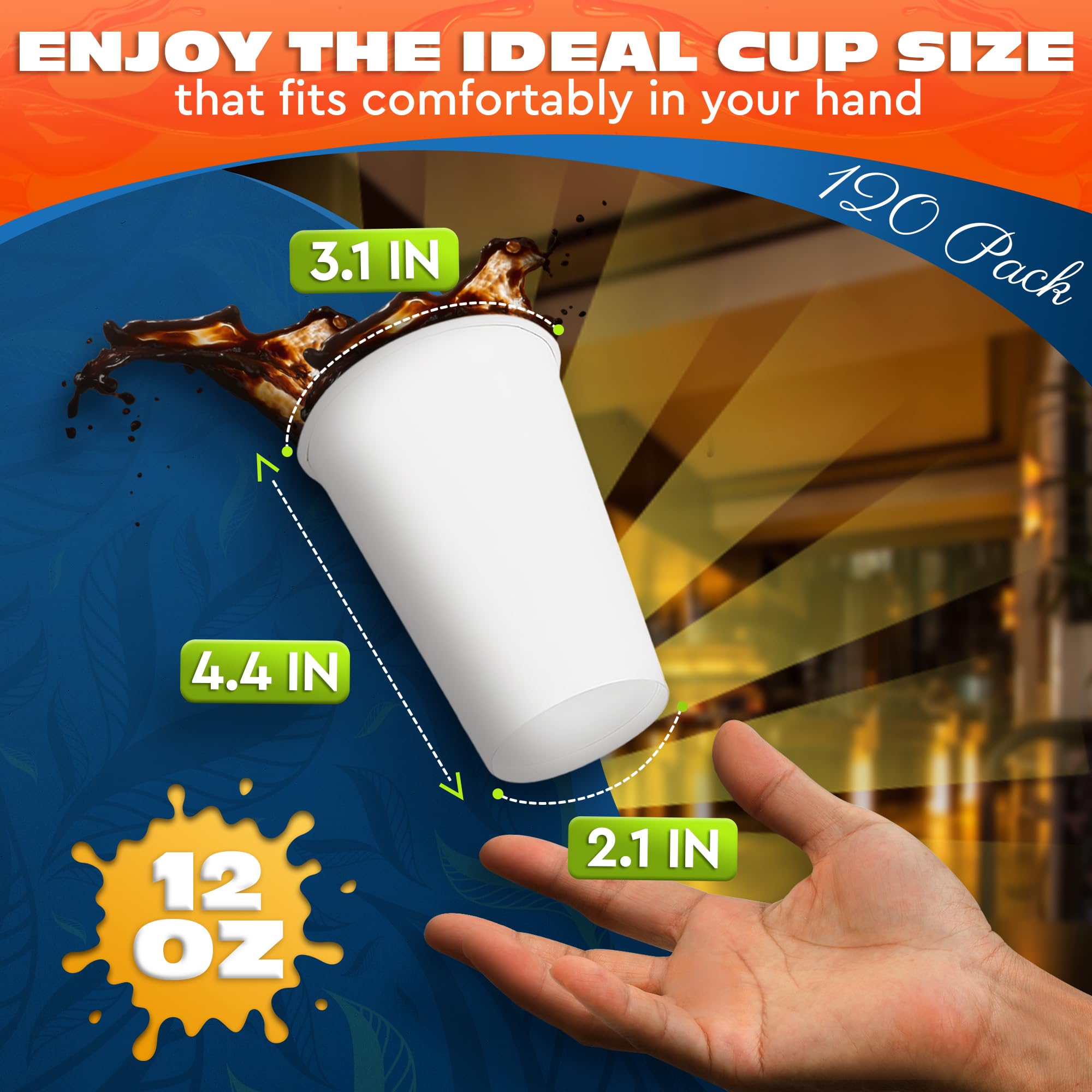 12 oz 120Pcs Disposable Coffee Cups for Party - 12 oz Paper Cups Hot Coffee Cups Paper Espresso Cups Disposable Tea Cups - White Paper Cups 12 oz Coffee Cups 12 oz Hot Cups