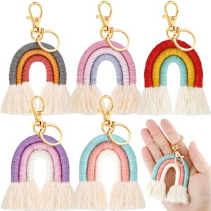 jadive 5 pieces rainbow macrame keychain weaving rainbow tassel keychains car keyring holder jewelry for women(cute colors)