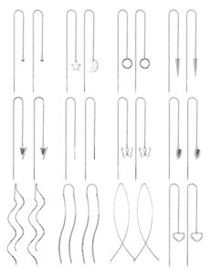 drperfect 12pairs stainless steel threader earrings for women chain tassel earrings double twist wave dangle drop chain earrings set