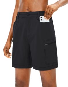 viodia women's 6" hiking golf shorts with zipper pockets quick dry stretch cargo shorts for women casual summer black