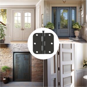 Haidms Noise-Free Interior Door Hinges Matt Black 3.5 Inch with 5/8" Radius Corner Black Steel Removable Pin, 24 Pack