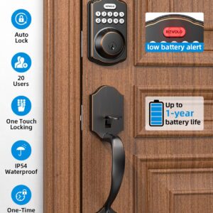 Revolo RE001 Electronic Keypad Deadbolt, Keyless Entry Door Lock, Keyed Entry, Auto Lock, Smart Lock with Handle, Front Door Handle Sets, Anti-Peeking Password, Oil-Rubbed Bronze