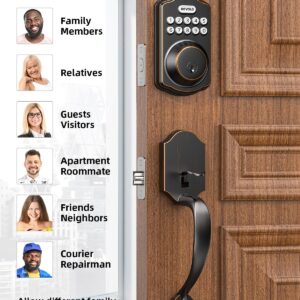 Revolo RE001 Electronic Keypad Deadbolt, Keyless Entry Door Lock, Keyed Entry, Auto Lock, Smart Lock with Handle, Front Door Handle Sets, Anti-Peeking Password, Oil-Rubbed Bronze