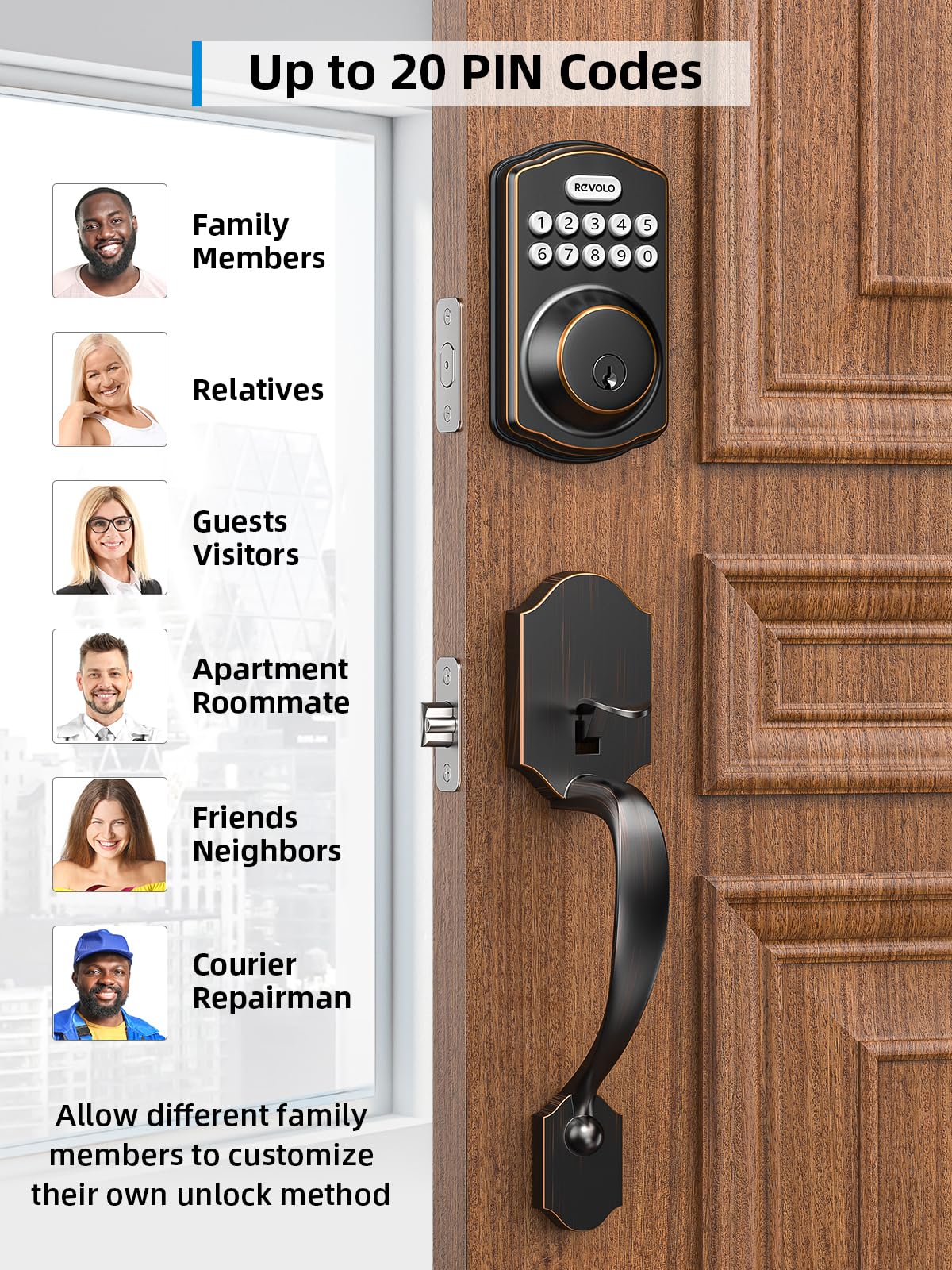 Revolo RE001 Electronic Keypad Deadbolt, Keyless Entry Door Lock, Keyed Entry, Auto Lock, Smart Lock with Handle, Front Door Handle Sets, Anti-Peeking Password, Oil-Rubbed Bronze