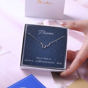 ALoveSoul 925 Sterling Silver Constellation Horoscope Zodiac Pisces Necklace, Gifts for Women