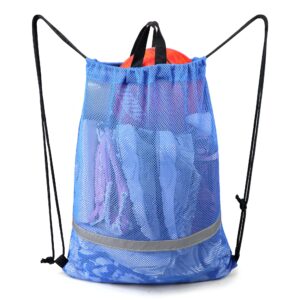 beegreen blue mesh bag drawstring backpack with zipper pocket swim bag for beach swimming equipment equipment workout sports excercise gym drawstring bag for adults