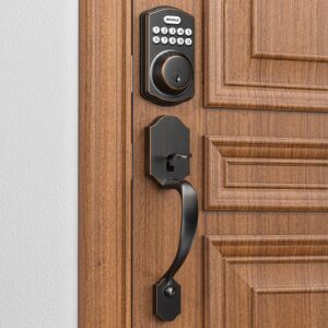 revolo re001 electronic keypad deadbolt, keyless entry door lock, keyed entry, auto lock, smart lock with handle, front door handle sets, anti-peeking password, oil-rubbed bronze