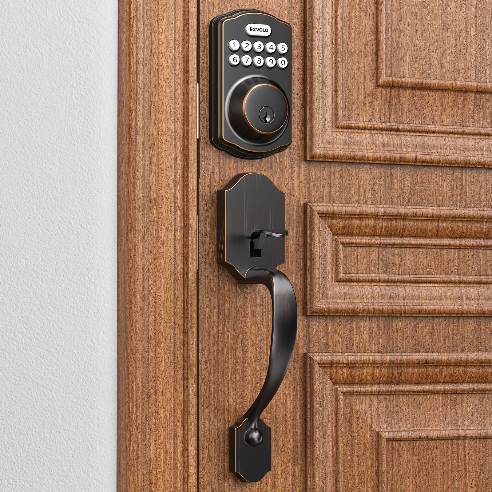 Revolo RE001 Electronic Keypad Deadbolt, Keyless Entry Door Lock, Keyed Entry, Auto Lock, Smart Lock with Handle, Front Door Handle Sets, Anti-Peeking Password, Oil-Rubbed Bronze