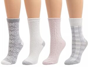 4-pair cuddl duds soft & comfortable boot crew socks shoe size 4-10 - ivory