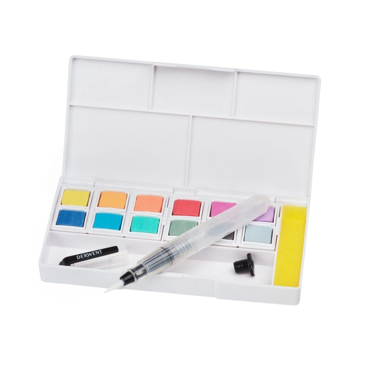 Derwent Pastel Shades Paint Set, Professional Quality Long Lasting Colors, Highly Pigmented Palette, Portable, Travel Set Includes 12 Paint Pans, Mini Waterbrush, Mixing Palettes, Sponge