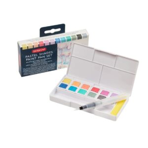 Derwent Pastel Shades Paint Set, Professional Quality Long Lasting Colors, Highly Pigmented Palette, Portable, Travel Set Includes 12 Paint Pans, Mini Waterbrush, Mixing Palettes, Sponge