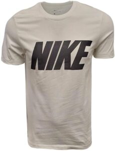 nike men's italic graphic logo crewneck t-shirt (x-large, white (black logo))