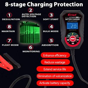 KATBO 2Amp Battery Charger, Battery Maintainer, car Battery Charger, trickle Charger for Car Battery, 6V 12V, Motorcycles, Lawn Tractors, Marine AGM, Gel, SLA,Wet