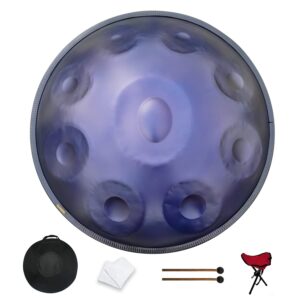 gladfresit handpan drum 22inch in d kurd minor with handpan stand, handpan case, durable mallets and dust-free cloth (purple, 432hz)