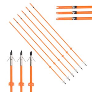 elong bow fishing 32 inch 5/16" hunting arrows archery fiberglass arrows with safety slides broadheads (pack of 6)