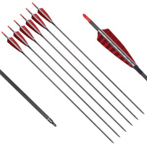 elong 6pcs 30" arrows for compound bows,pure carbon hunting arrows for archery spine 700 with 100 grain screw tips,4" turkey feathers, for compound & recurve & traditional bow