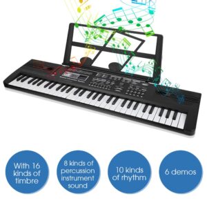 61 Keys Piano Keyboard, Portable Electronic Music Keyboard with Microphone, Music Sheet Stand & Power Supply for Beginner Student