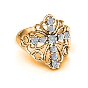 savlano 18k yellow gold plated round cut cubic zirconia filigree cross ring women religious ring (7)