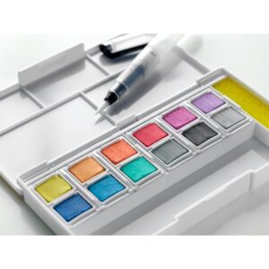 Derwent Pastel Shades Paint Set, Professional Quality Long Lasting Colors, Highly Pigmented Palette, Portable, Travel Set Includes 12 Paint Pans, Mini Waterbrush, Mixing Palettes, Sponge