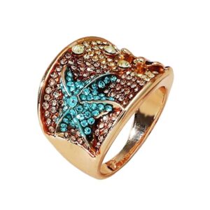 ocean starfish statement ring for women girls wide gold vintage blue purple crystal cz band cocktail party rings big chunky antique exaggerated jewelry dainty gift