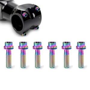 pack of 6 pcs titanium bolts screws for mtb road bicycle and mountain bike stem, m5x18mm (oil slick)