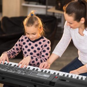 61 Keys Piano Keyboard, Portable Electronic Music Keyboard with Microphone, Music Sheet Stand & Power Supply for Beginner Student