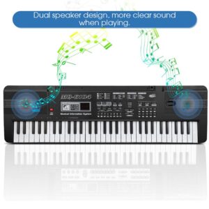 61 Keys Piano Keyboard, Portable Electronic Music Keyboard with Microphone, Music Sheet Stand & Power Supply for Beginner Student