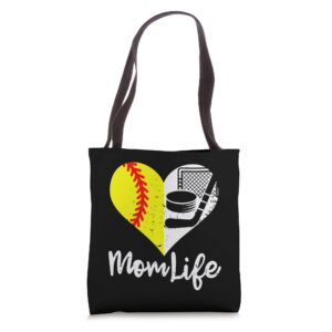 mom life funny softball hockey mom tote bag