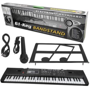 61 Keys Piano Keyboard, Portable Electronic Music Keyboard with Microphone, Music Sheet Stand & Power Supply for Beginner Student