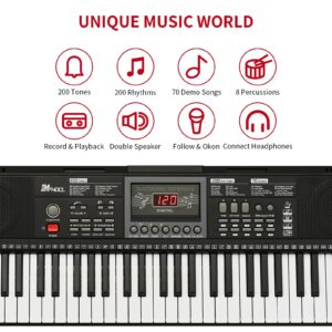 24HOCL 61 Keys Keyboard Piano Lighted Keys for Kids Teens Beginners Birthday Best Gift, Electronic Portable Digital Music Piano Keyboard with Mic, Music Stand, Powered by UL Adapter/Battery