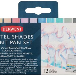 Derwent Pastel Shades Paint Set, Professional Quality Long Lasting Colors, Highly Pigmented Palette, Portable, Travel Set Includes 12 Paint Pans, Mini Waterbrush, Mixing Palettes, Sponge