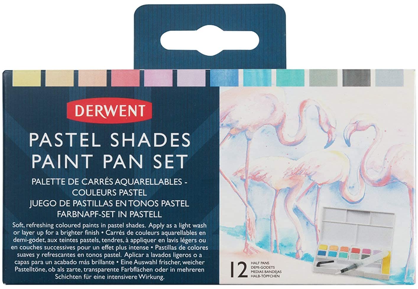 Derwent Pastel Shades Paint Set, Professional Quality Long Lasting Colors, Highly Pigmented Palette, Portable, Travel Set Includes 12 Paint Pans, Mini Waterbrush, Mixing Palettes, Sponge