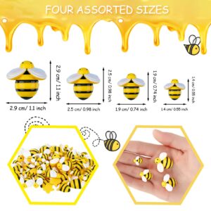 Waydress 105 Pieces Tiny Resin Bees Decor Honeybee Shape Resin Crafts Bumble DIY Bee Embellishments with Storage Box for Home Party Handicrafts Making Decorations, 4 Sizes