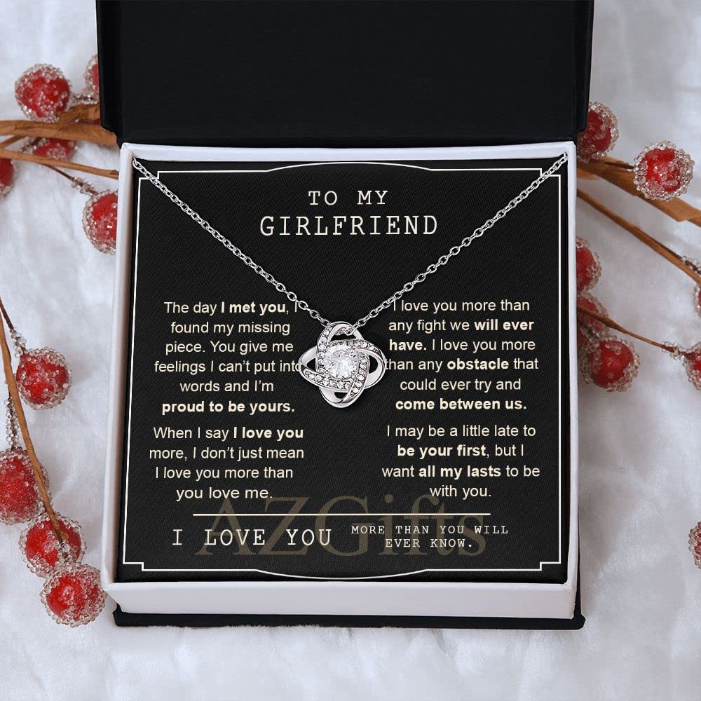 AZGifts To My Girlfriend Love Knot Necklace Jewelry For Girlfriend Gift For Girlfriend On Birthday Anniversary With Message Card Gift And Box For Mom, To My Boyfriend Mom, My Girlfriend Mom