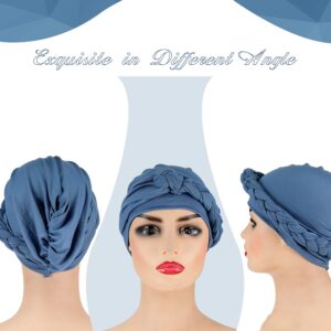 3 Pieces Head Wrap Turban Headwear Pre-Tied Twisted Braid Hair Cover Headwrap Hats for Women Girls (Black, Gray, Light Blue, Popular Style)