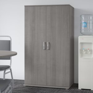 bush business furniture universal tall storage cabinet with doors and shelves in platinum gray | large storage unit for home office or commercial space