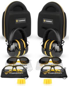 tradesmart all-in-one gun range safety duo kit - 2x yellow ear and eye protection kit for men and women, u.s. certified