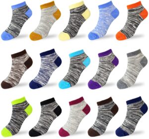 tsmollyu boy socks 15 pairs kids' low cut socks half cushion sport ankle athletic socks for boys girls size age 2-8 years(6-8 years)