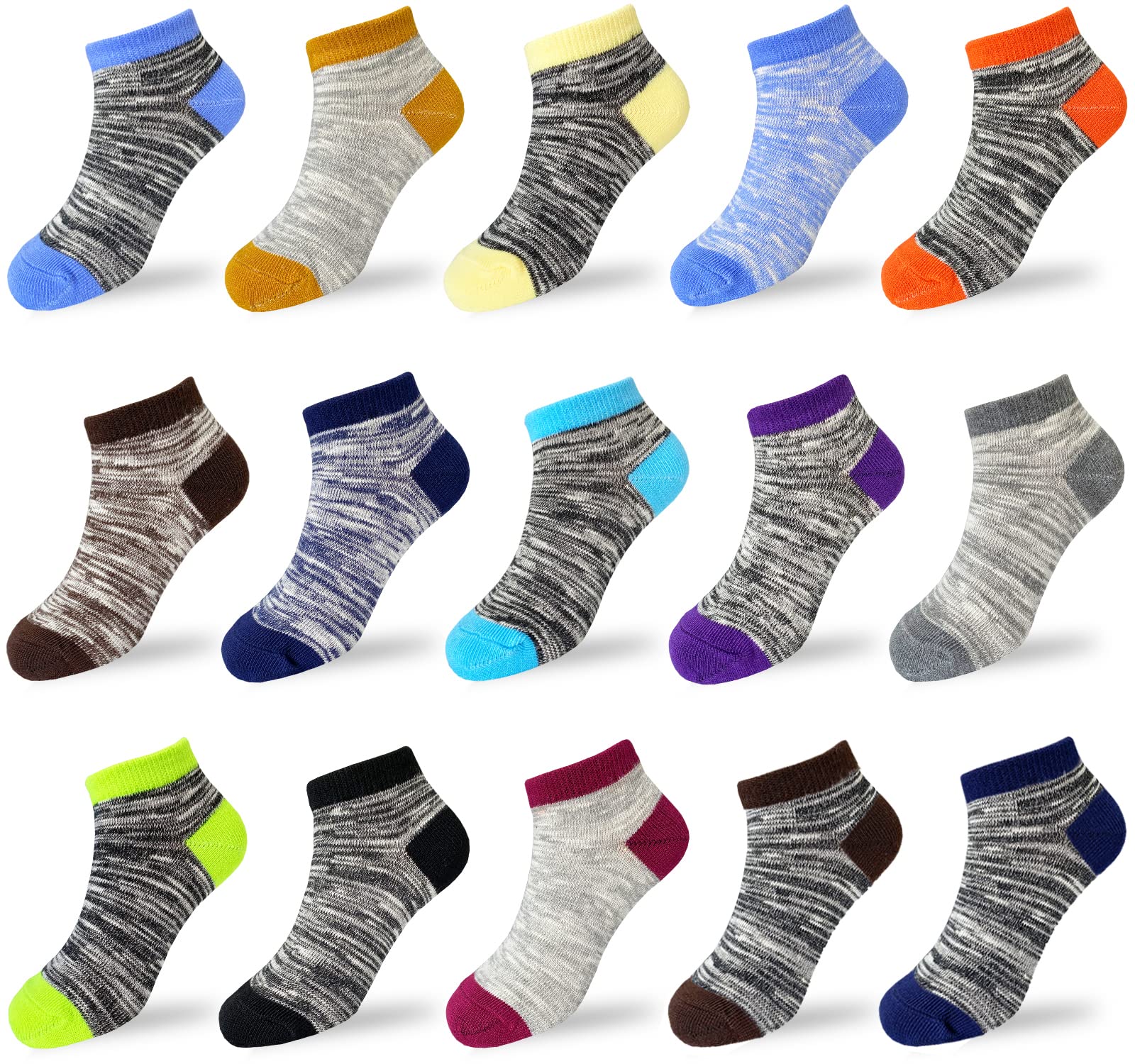 Tsmollyu boy socks 15 Pairs Kids' Low Cut Socks Half Cushion Sport Ankle Athletic Socks for Boys Girls Size Age 2-8 Years(6-8 Years)