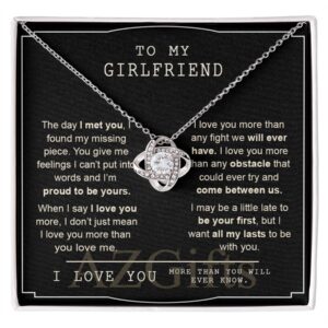 azgifts to my girlfriend love knot necklace jewelry for girlfriend gift for girlfriend on birthday anniversary with message card gift and box for mom, to my boyfriend mom, my girlfriend mom