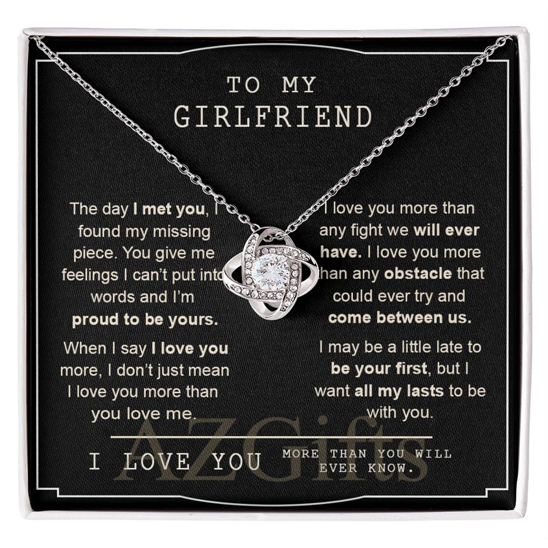 AZGifts To My Girlfriend Love Knot Necklace Jewelry For Girlfriend Gift For Girlfriend On Birthday Anniversary With Message Card Gift And Box For Mom, To My Boyfriend Mom, My Girlfriend Mom